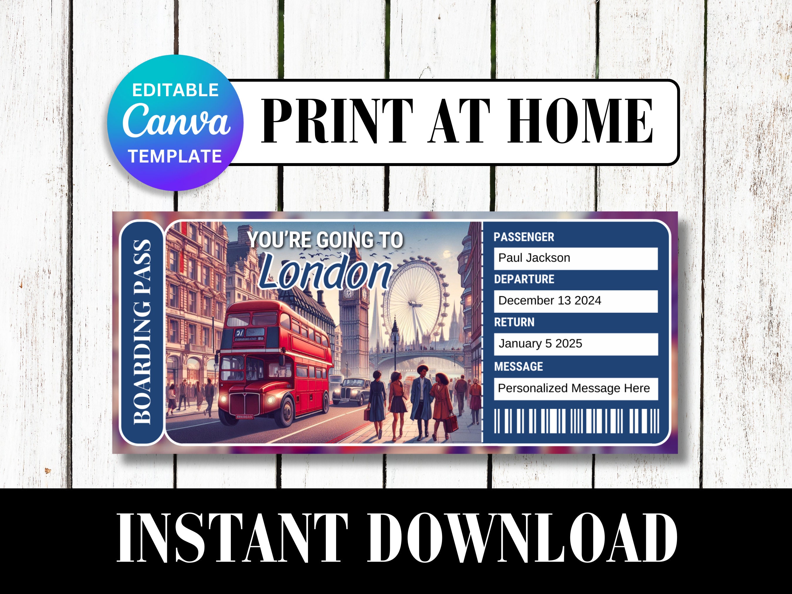LONDON United Kingdom UK Surprise Trip Gift Ticket Boarding Pass ...