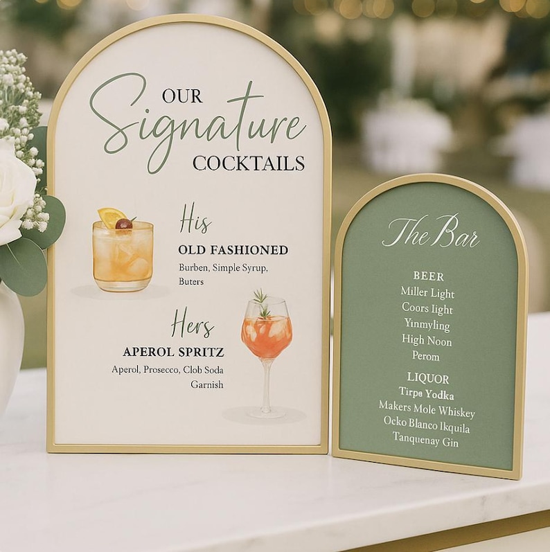 Signature Drink/ Sage Green Wedding Bar Signage- EDITABLE CANVA ...