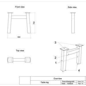 Table Leg Plan, Industrial Furniture, Metric Dimensions, Digital File ...