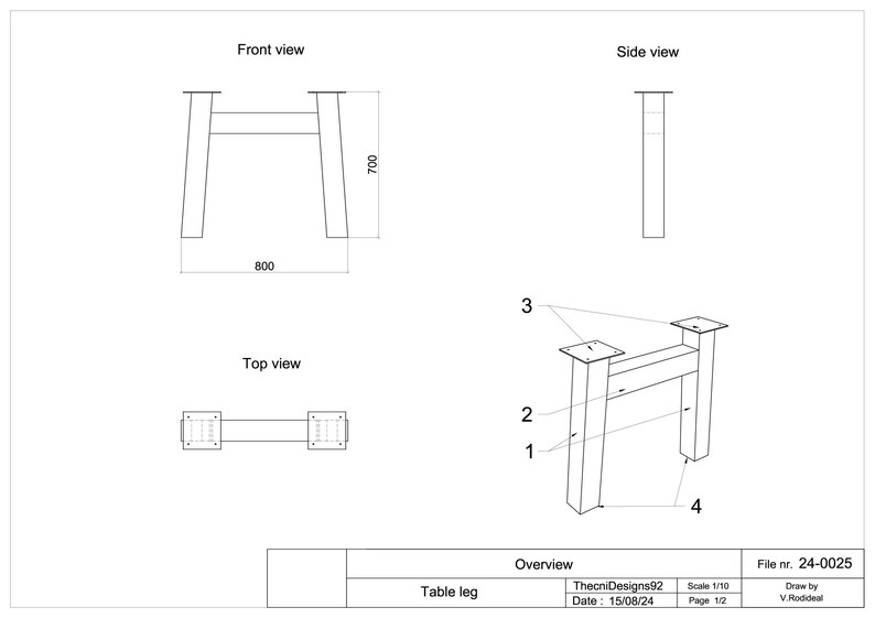 Table Leg Plan, Industrial Furniture, Metric Dimensions, Digital File ...