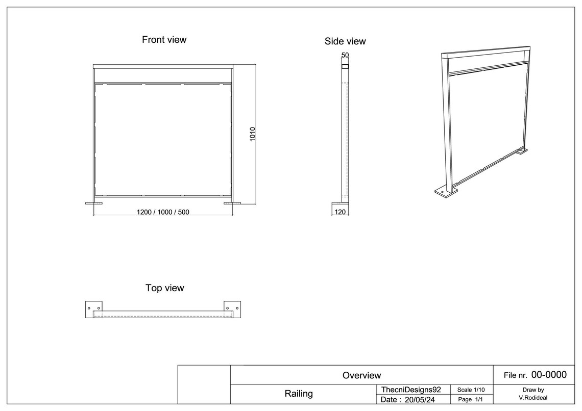 Steel Railing Plan With Laser Cut Sheet Pattern, Post Spacing 1200;1000 ...