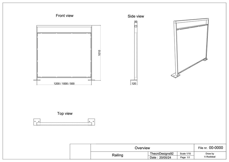 Steel Railing Plan With Laser Cut Sheet Pattern, Post Spacing 1200;1000 ...