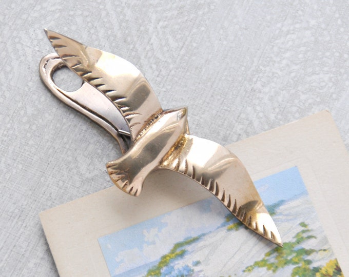 Vintage Brass Bird Paper Clip - Flying Seagull Letter Holder Desk ...