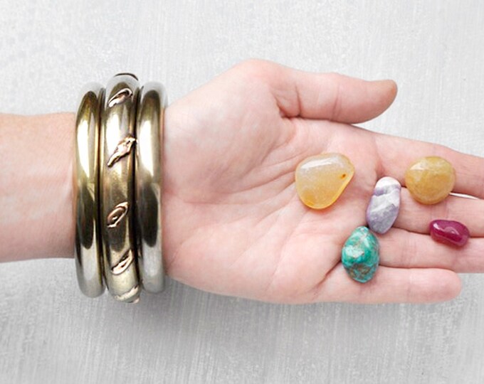 3 Vintage Brass Bangles - Round Hollow Tube Donut Stacking Bracelets ...