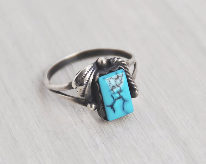 Vintage Turquoise Rectangle Ring Southwestern Sterling - Etsy