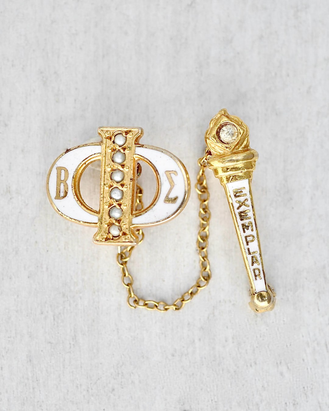 Vintage Beta Sigma Phi" Sorority Pin - Exemplar Torch Chained Lapel ...