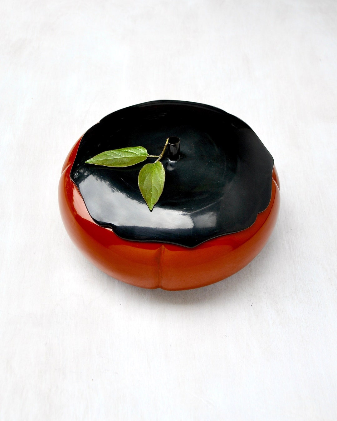 Vintage Lacquer Box Japanese Persimmon Fruit Shaped Round Lidded Box ...