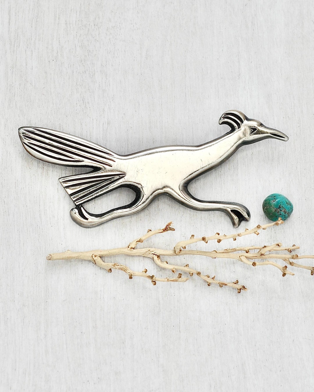 Vintage Roadrunner Brooch - Native American Sandcast Sterling Silver ...