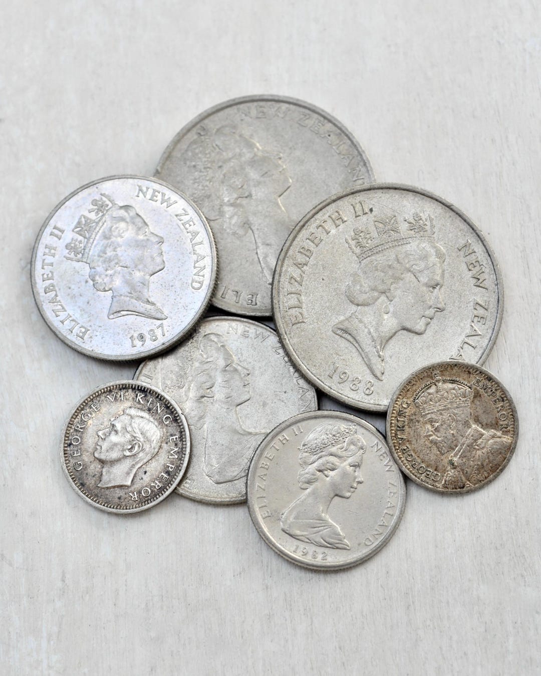 7 Vintage New Zealand Coin Lot - 1930s, 1940s .500 Silver Threepence 3p ...