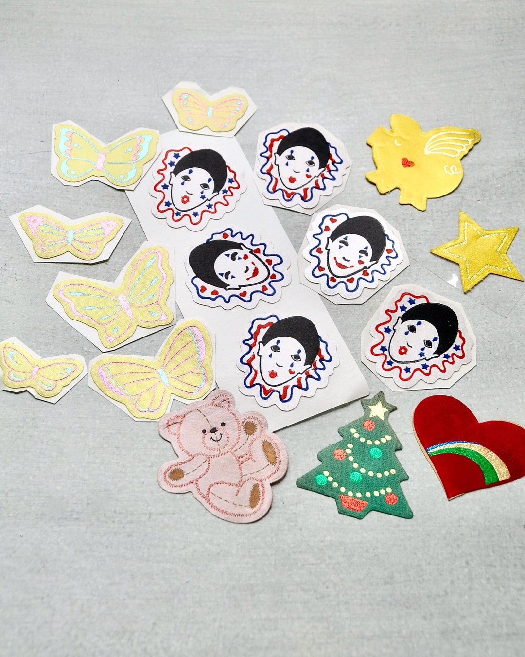 17 Vintage Soft Satin Stickers 1980s Hallmark Fabric Sticker Lot Clowns ...