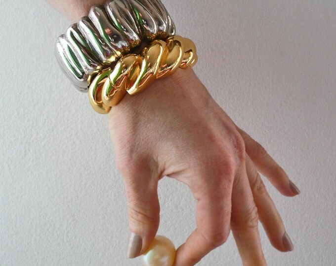 2 Vintage Clamp Bracelets Heavy Gold and Silver - Etsy