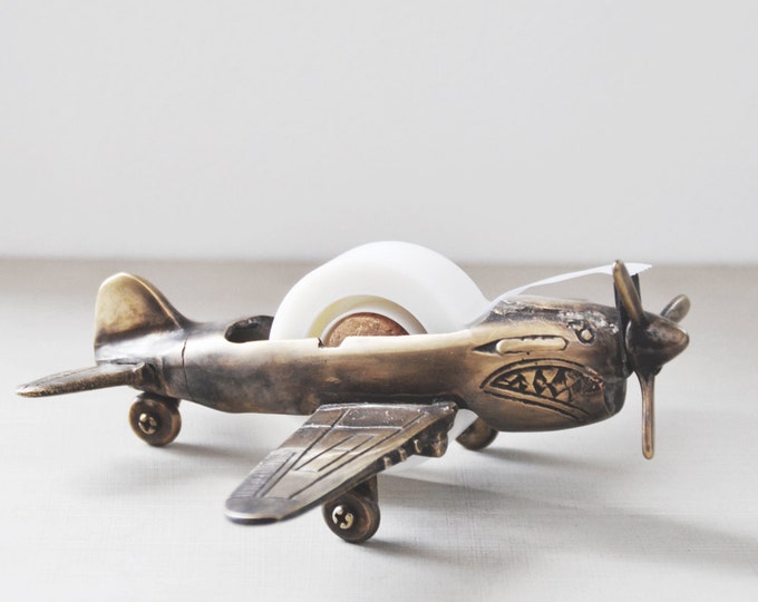 Vintage Brass Airplane Tape Dispenser - WW2 Warhawk Tomahawk Plane ...