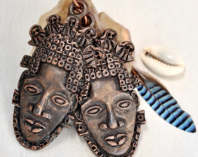 1 Vintage Queen Idia Pendant - Copper or Bronze Mask Face Amulet ...