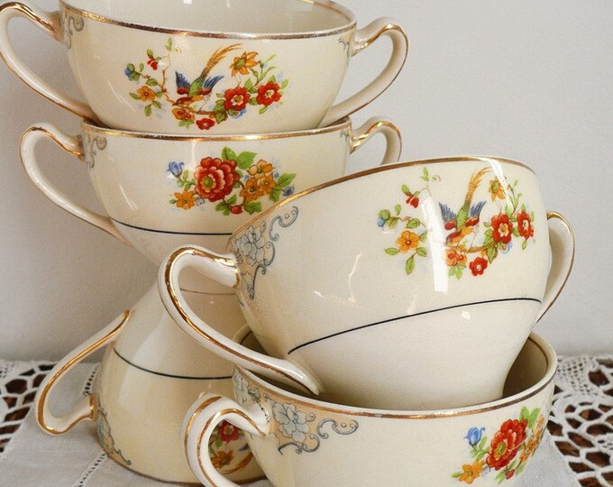 5 Vintage Bullion Cups - 2 Handled Teacup - Etsy