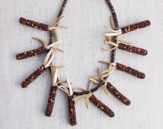 Vintage Indian Corn Necklace - Seed Bead Ears of Corn With Leather ...