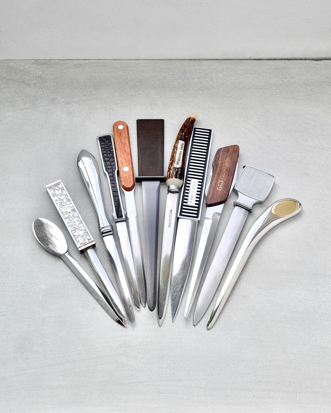 11 Vintage Letter Openers Silver Tone Metal Wood Plastic Leather ...