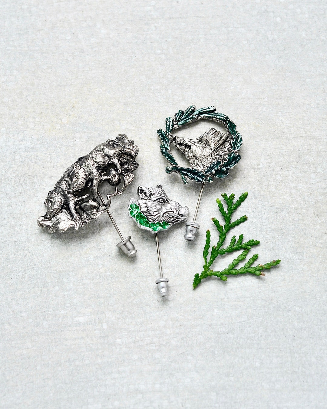 3 Vintage Wild Boar Brooches - European Feral Pig Hunting Hat Brooch ...