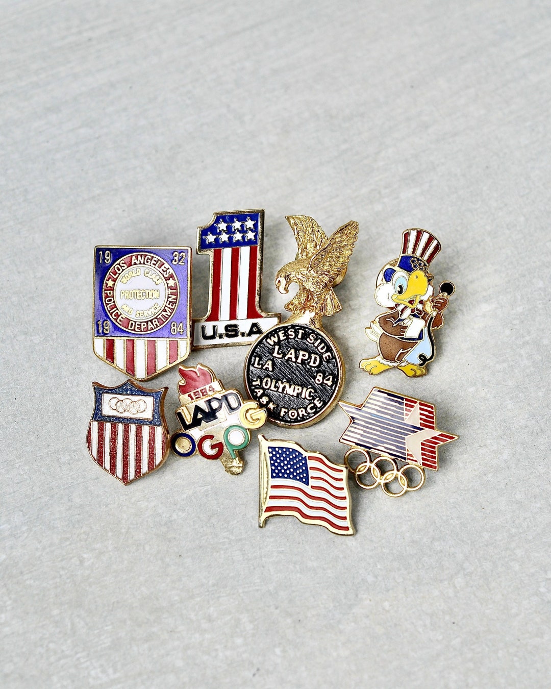 8 Vintage 1984 Olympics Pins LAPD Los Angeles Police Dept Shield Red ...
