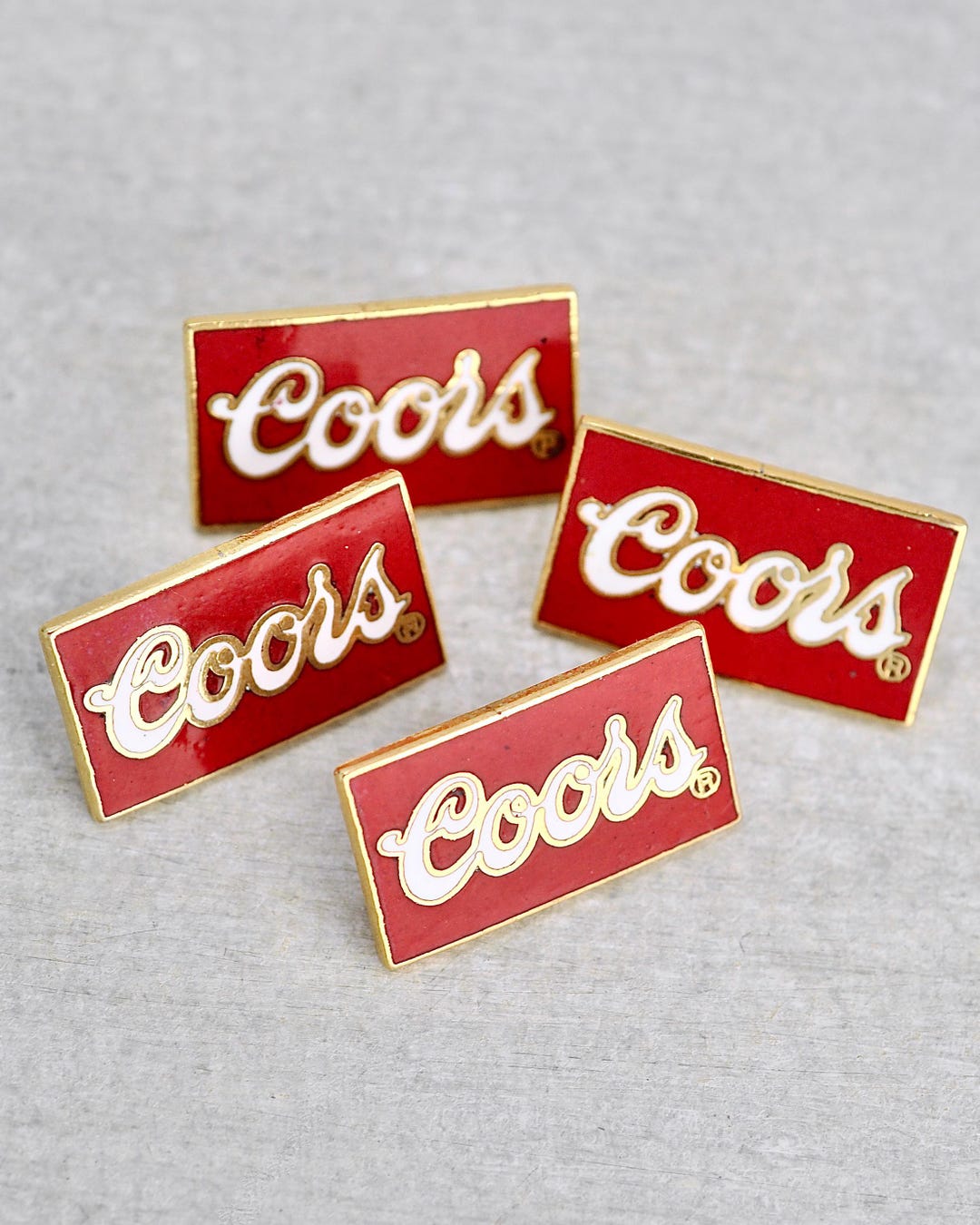 4 Vintage Coors Beer Pins Gold Tone Red Enamel Rectangle Logo ...