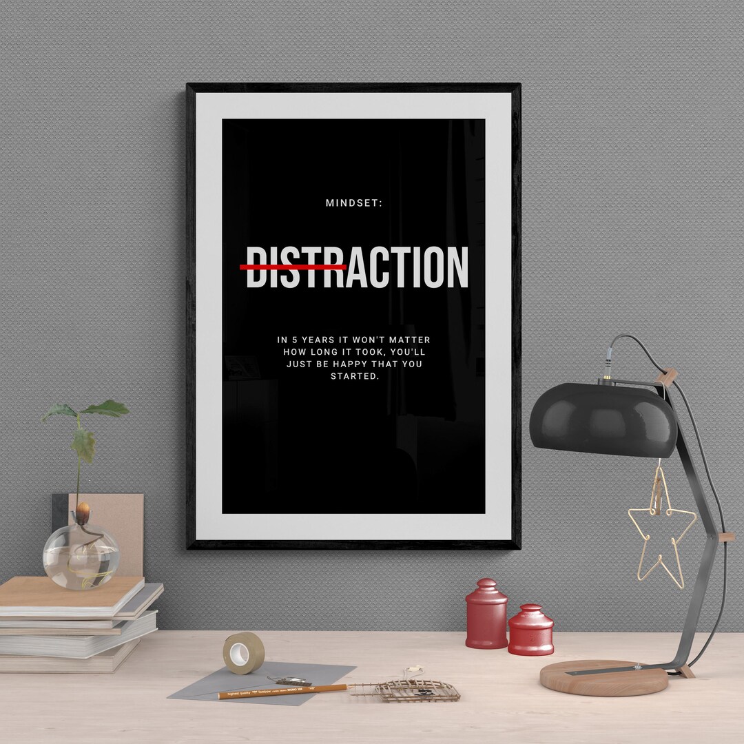 Mindset Motivation Poster: Distraction Quote Wall Art - Etsy