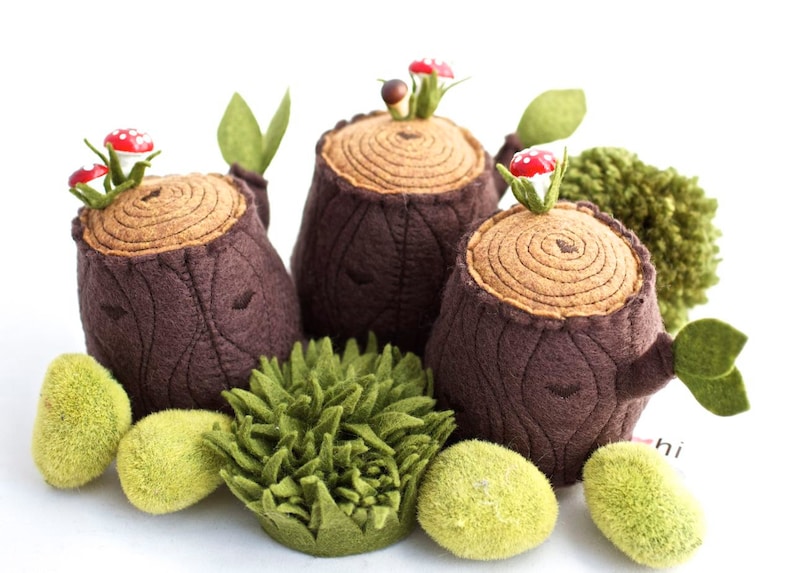 Felt Tree Stump Pincushion With Mushroom Pin – Woodland Sewing ...
