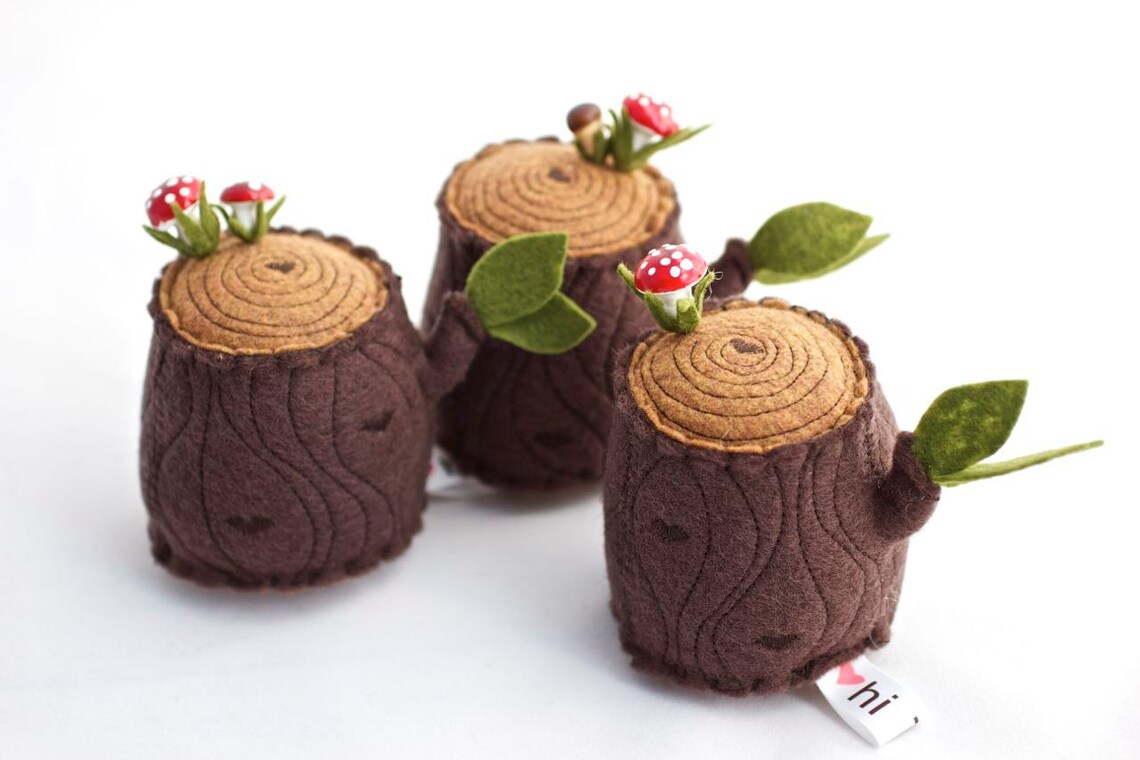 Felt Tree Stump Pincushion With Mushroom Pin – Woodland Sewing ...