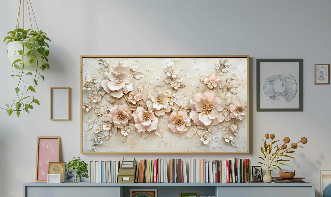 Spring Frame TV Art Instant Download | 3D White and Pink Flowers for ...