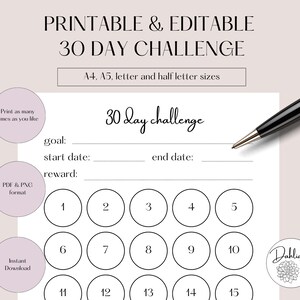 Printable 30 Day Challenge Tracker, Goal Setting Printable, Challenge ...