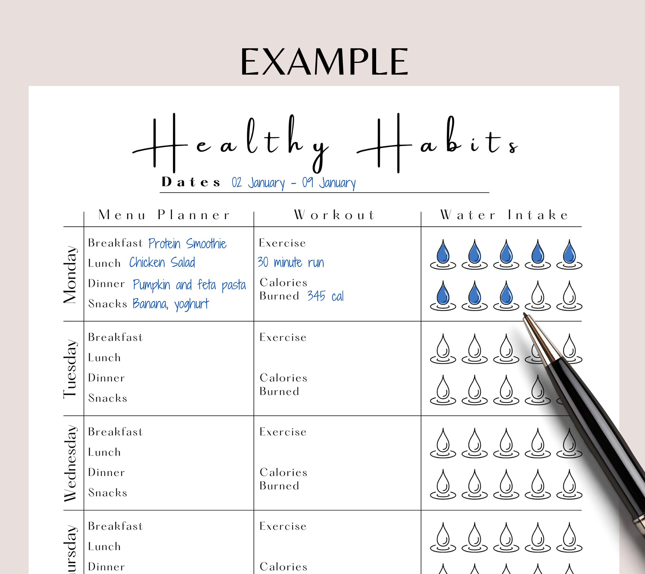 Printable Healthy Habits Tracker, Editable Habit Tracker, Health and ...