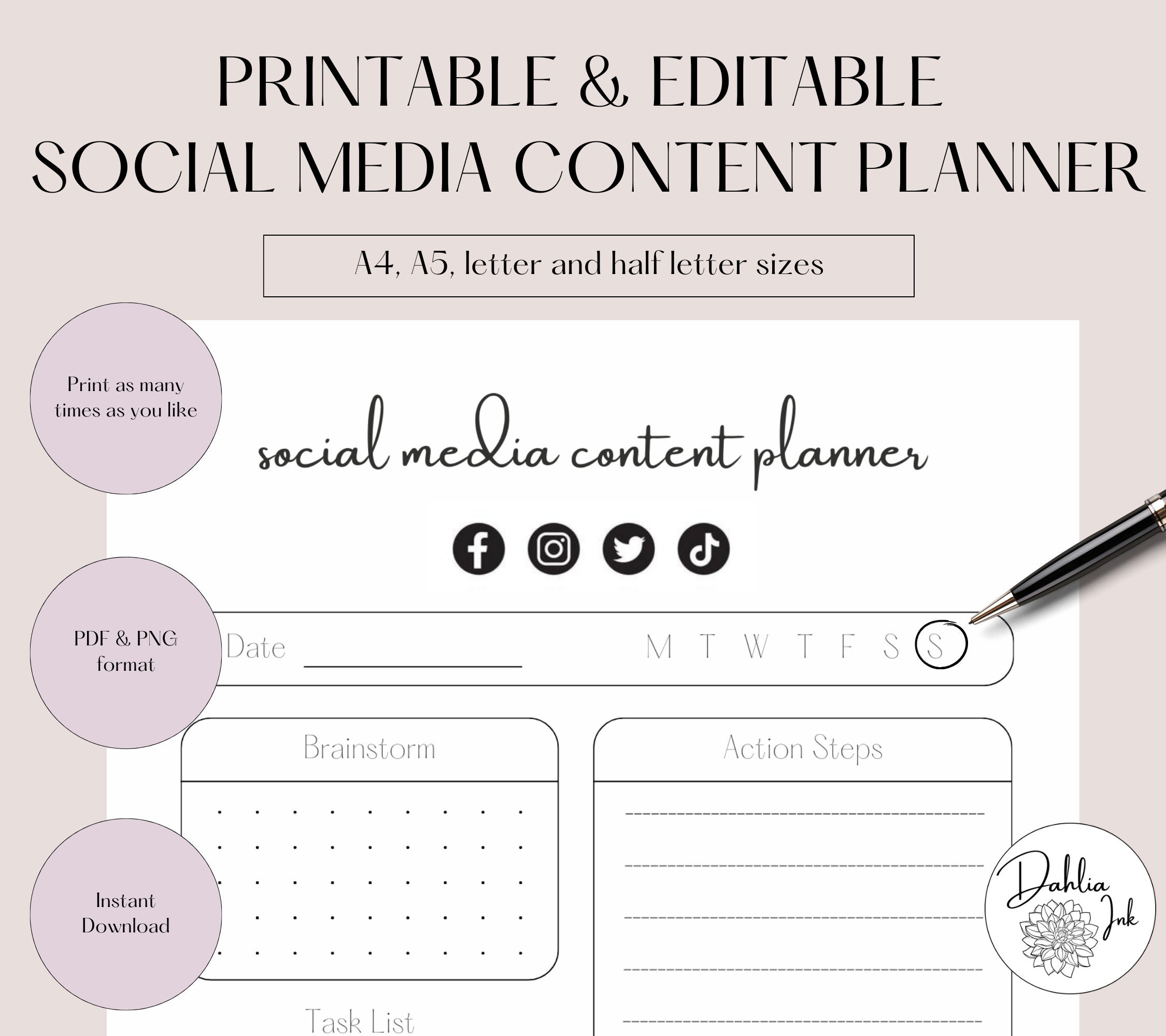 Social Medial Content Planner Printable and Editable, Content Planning ...