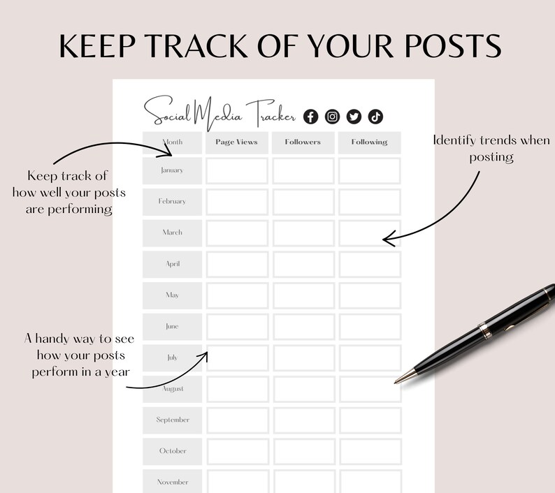 Social Medial Tracker Printable and Editable, Content Tracking Tool ...
