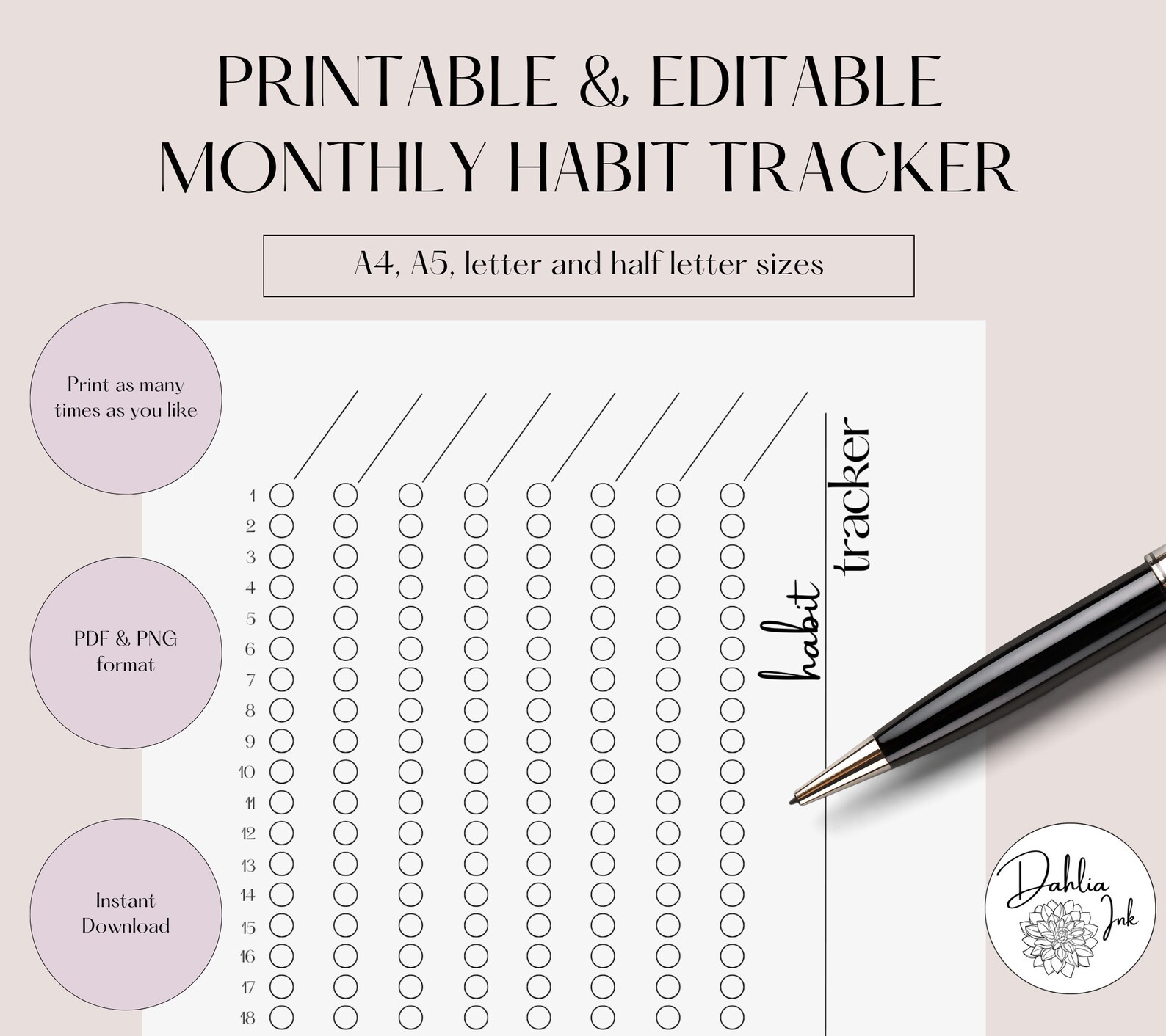 Monthly Habit Tracker Printable, Editable Habit Tracker, Health and ...