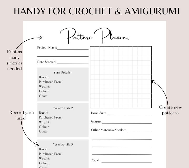 Crochet Planner, Printable Plan, Amigurumi Pattern Planner, Crochet ...
