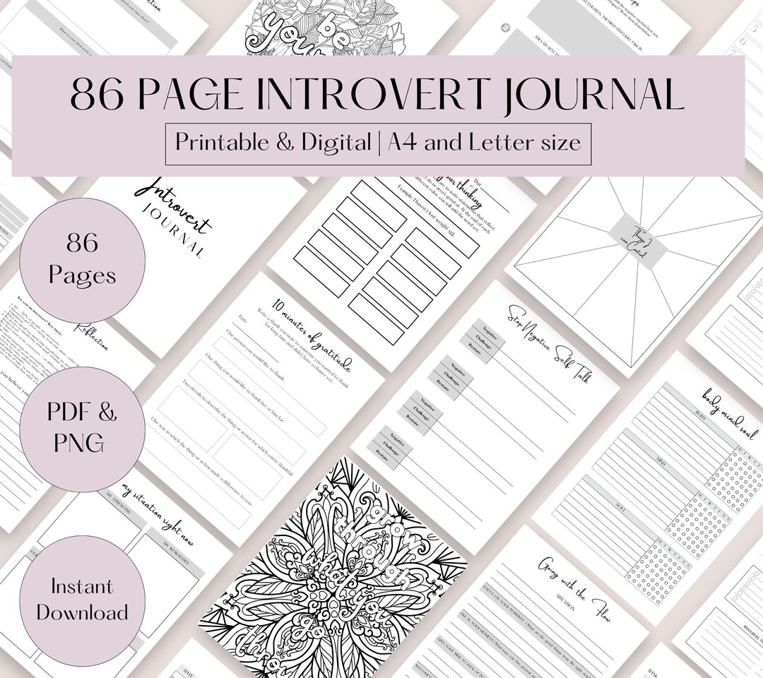 86 Page Guided Introvert Journal, Printable and Digital Journal ...
