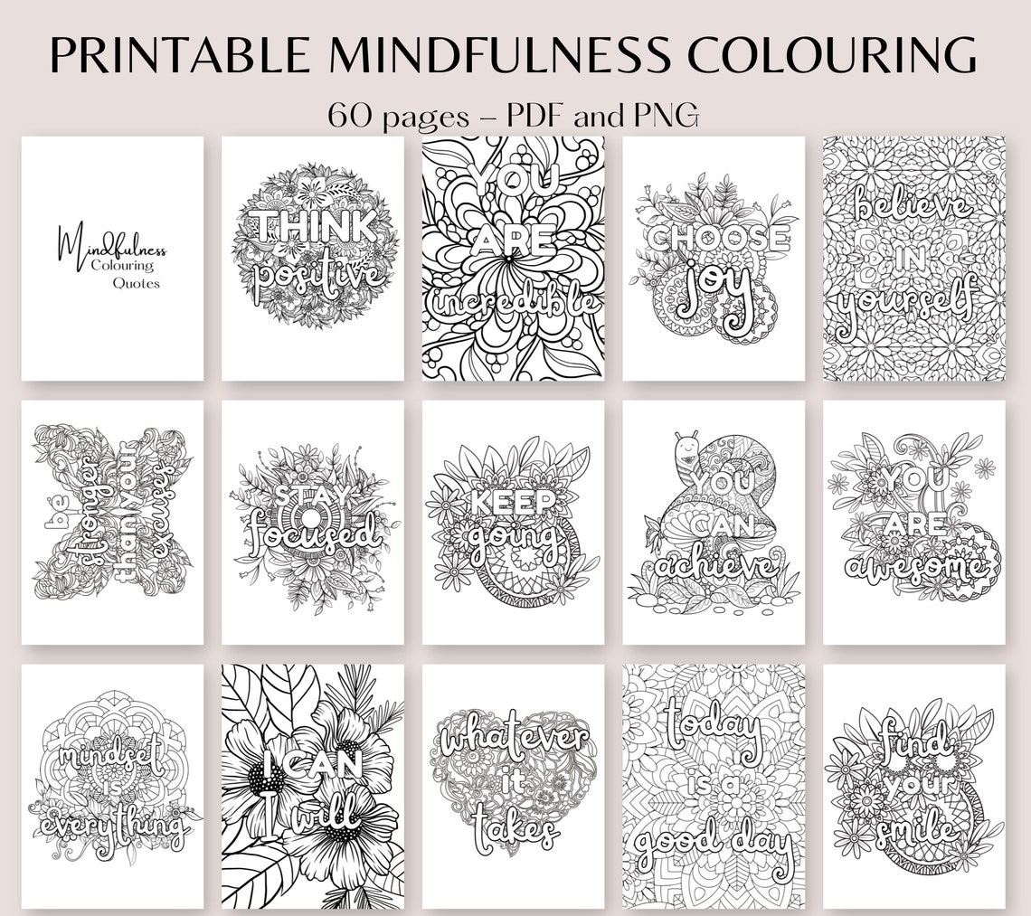 60 Mindfulness Colouring Quotes, Colouring Pages, Adult Colouring ...