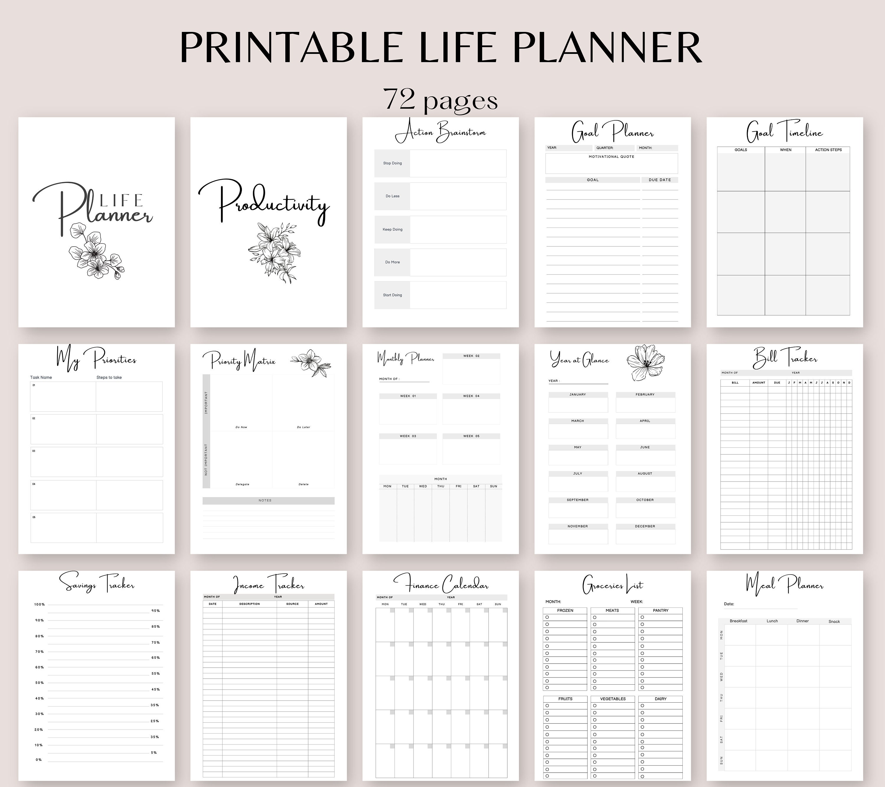 Printable Life Planner, Life Organizer, Home Management Binder ...