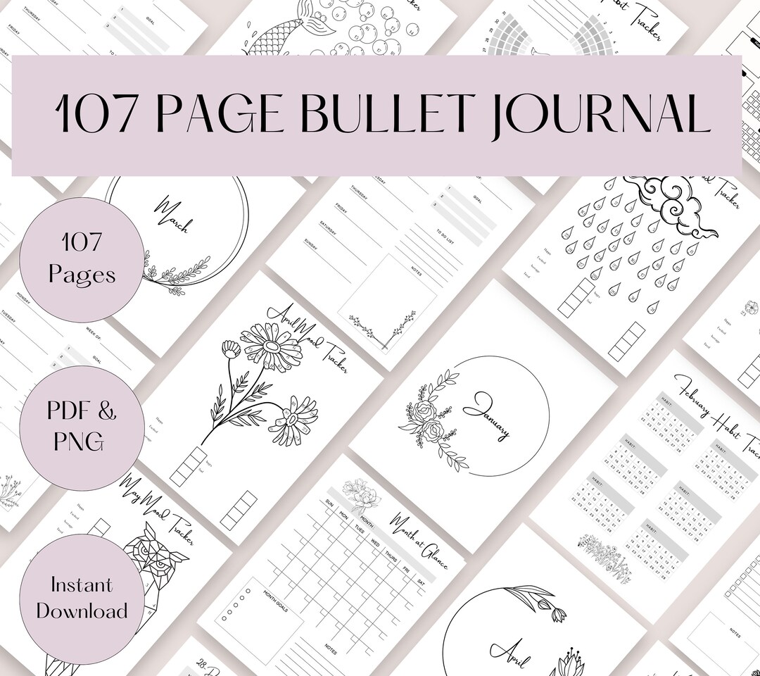 107 Page Bullet Journal, Letter Size Printable Bujo, Bullet Journal ...