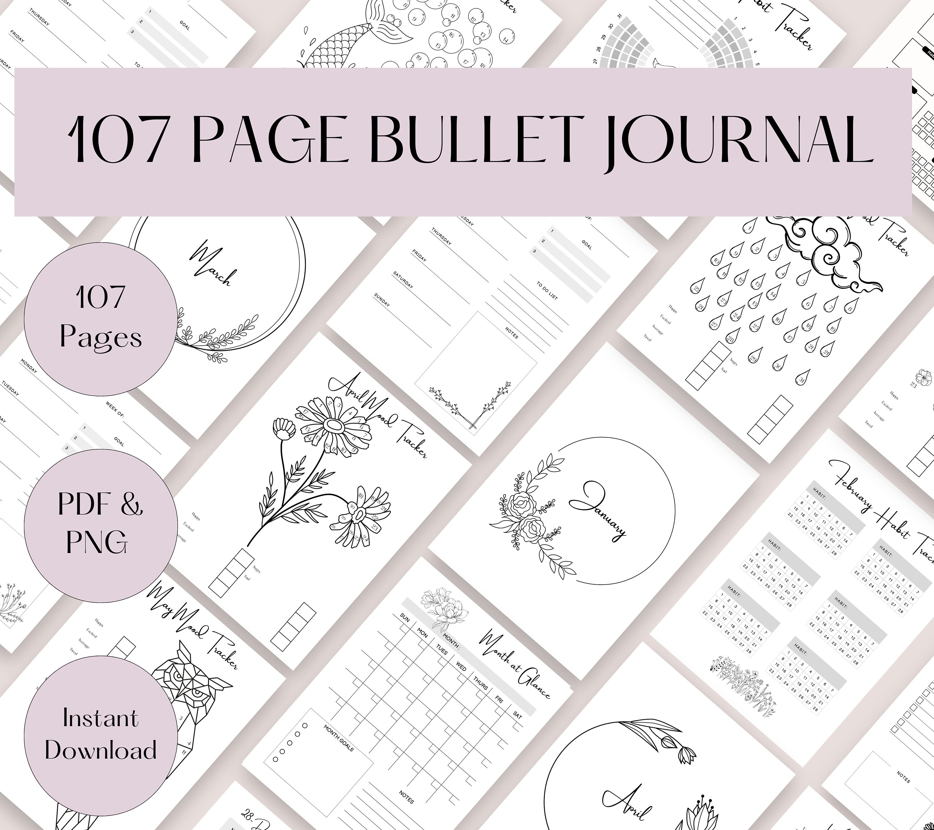 107 Page Bullet Journal, A4 and A4 Printable Bujo, Bullet Journal ...