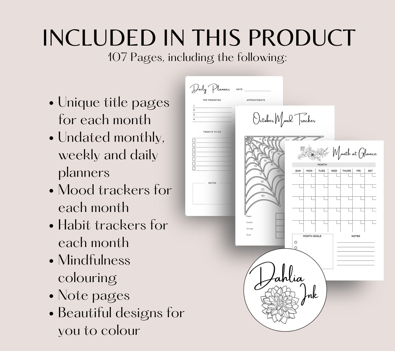 107 Page Bullet Journal, A4 and A4 Printable Bujo, Bullet Journal ...