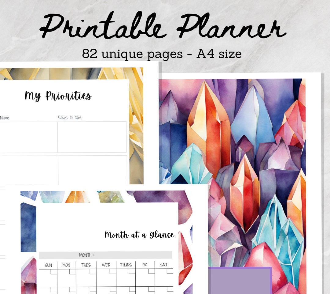 Crystal Themed Printable Planner, PDF Printable Life Planner, Colourful ...