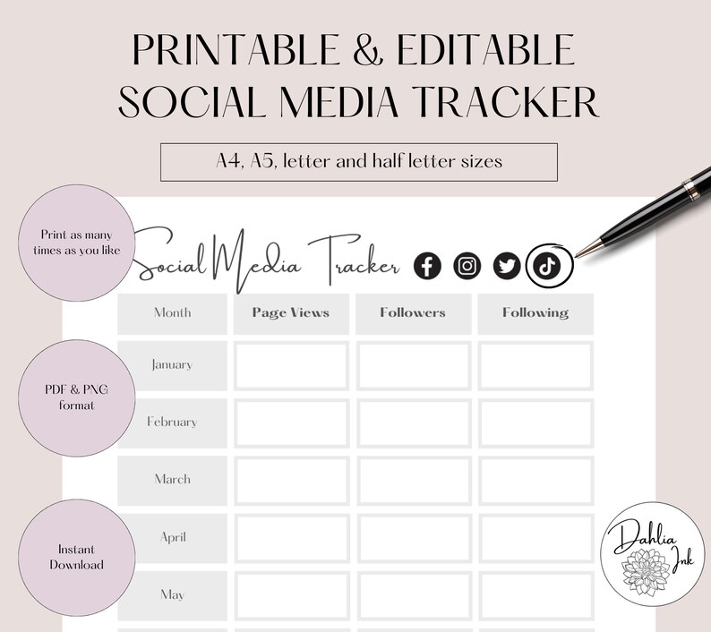 Social Medial Tracker Printable and Editable, Content Tracking Tool ...
