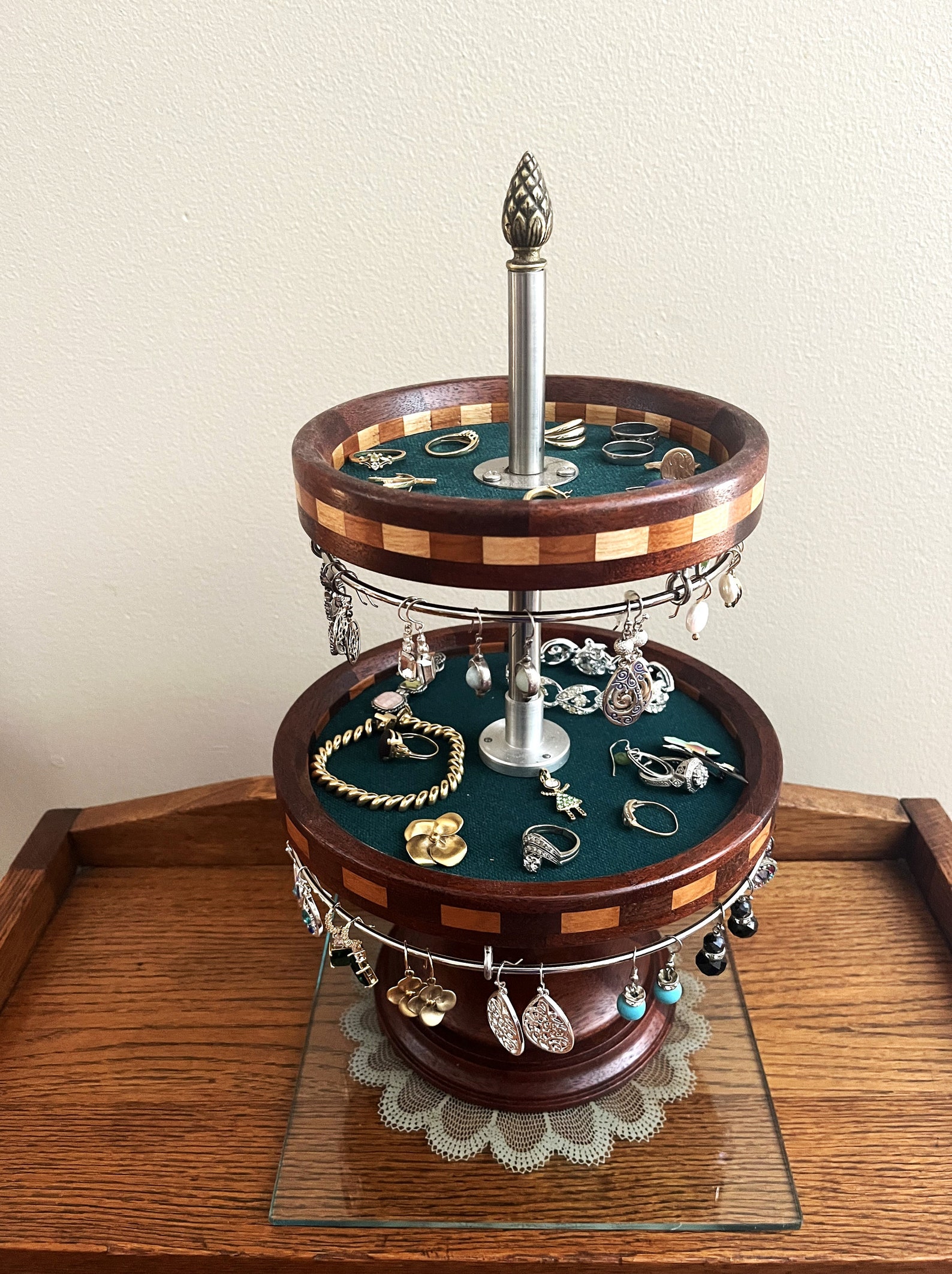 Hand Made Two Tier Rotating Jewelry Stand Made From Segmented Hardwood ...