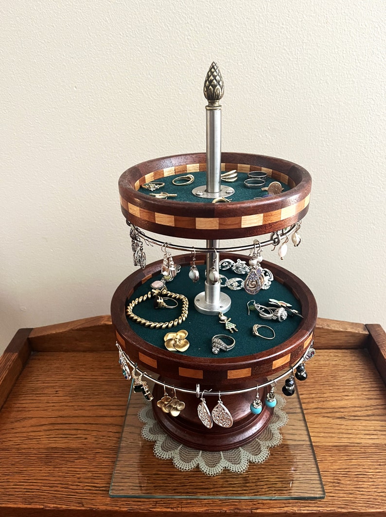 Hand Made Two Tier Rotating Jewelry Stand Made From Segmented Hardwood ...