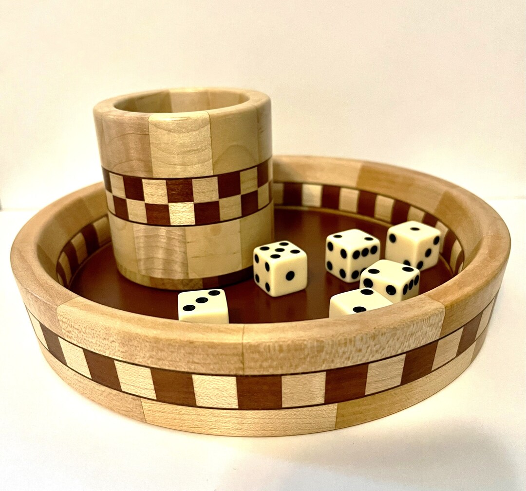 Handmade Checkerboard Dice Tray and Shaker Set: Hardwood With Leather ...