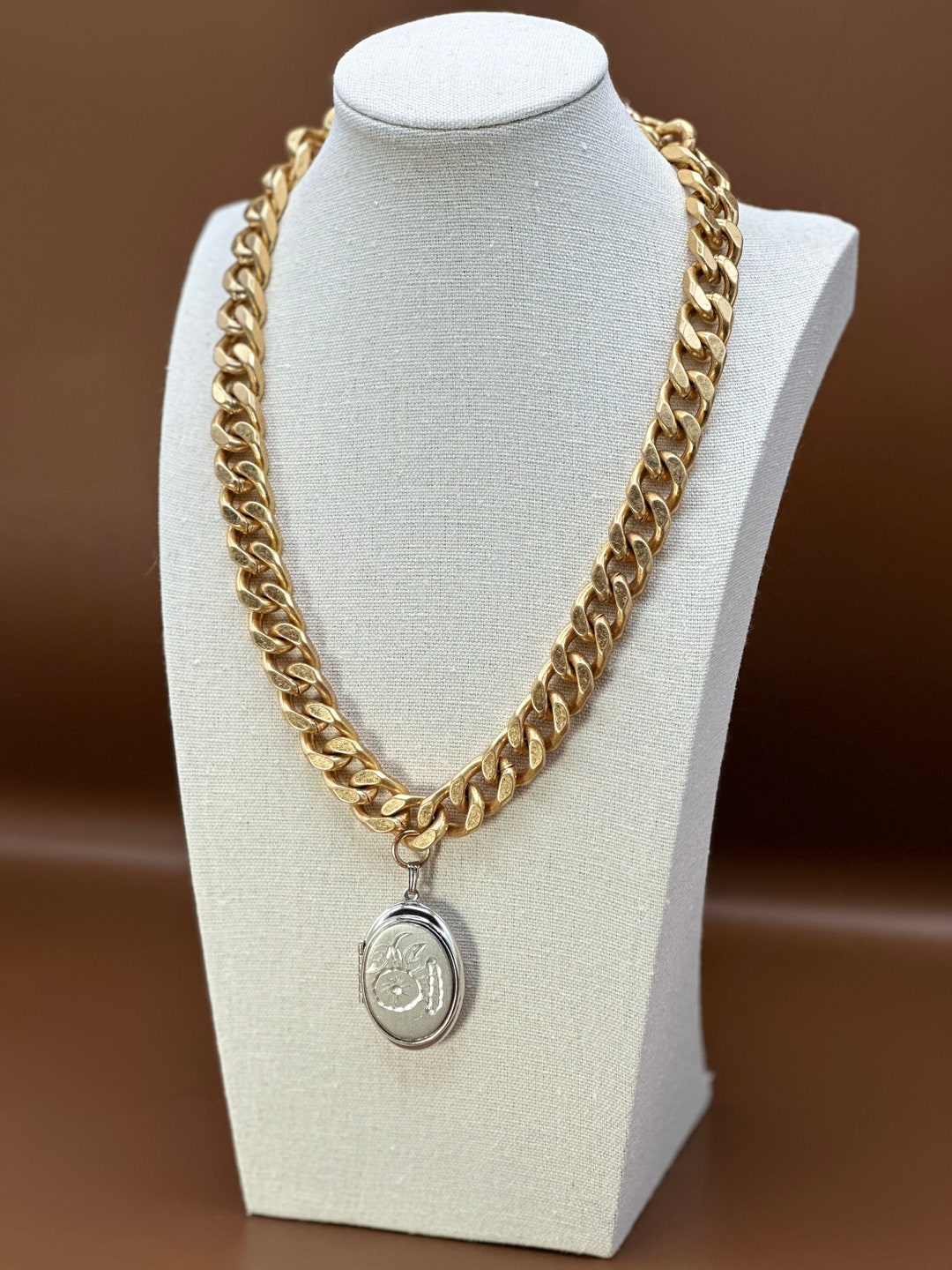 Oversized Chunky Vintage Locket on Gold Chain Necklace - Etsy