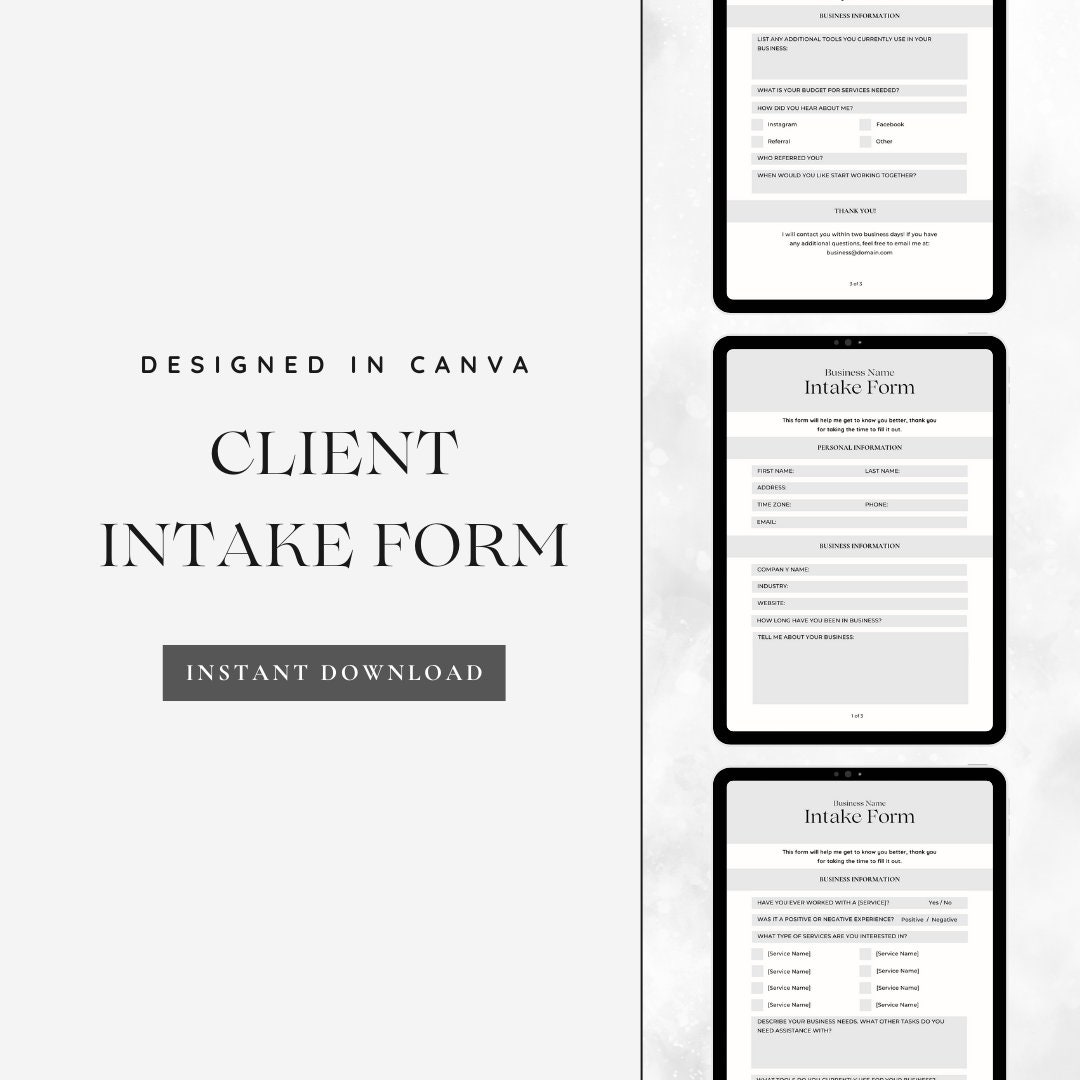 Client Intake Form, Business Form, Business Template, Canva Template - Etsy