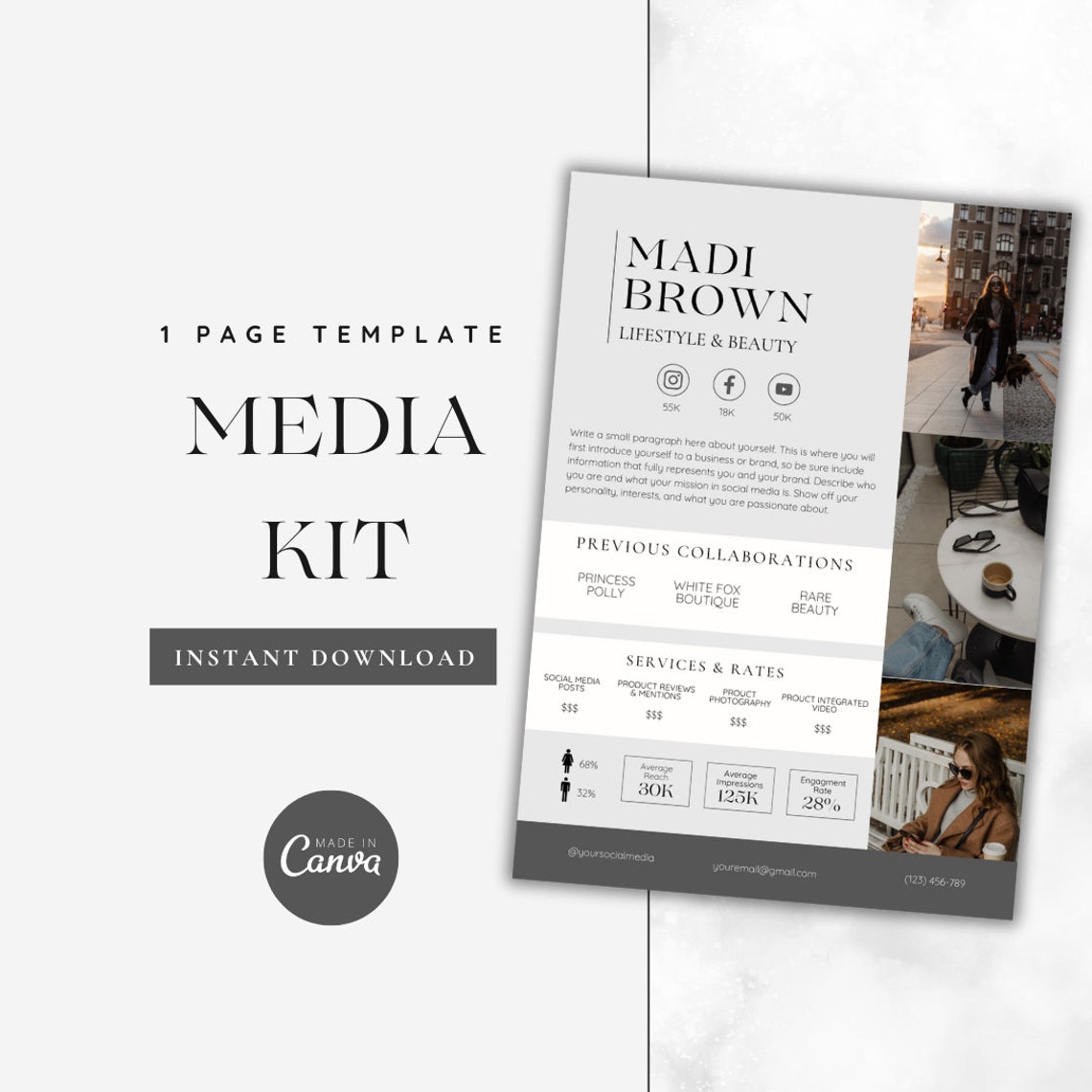 Media Kit Canva Template, Influencer Rate Sheet Template, Instagram ...