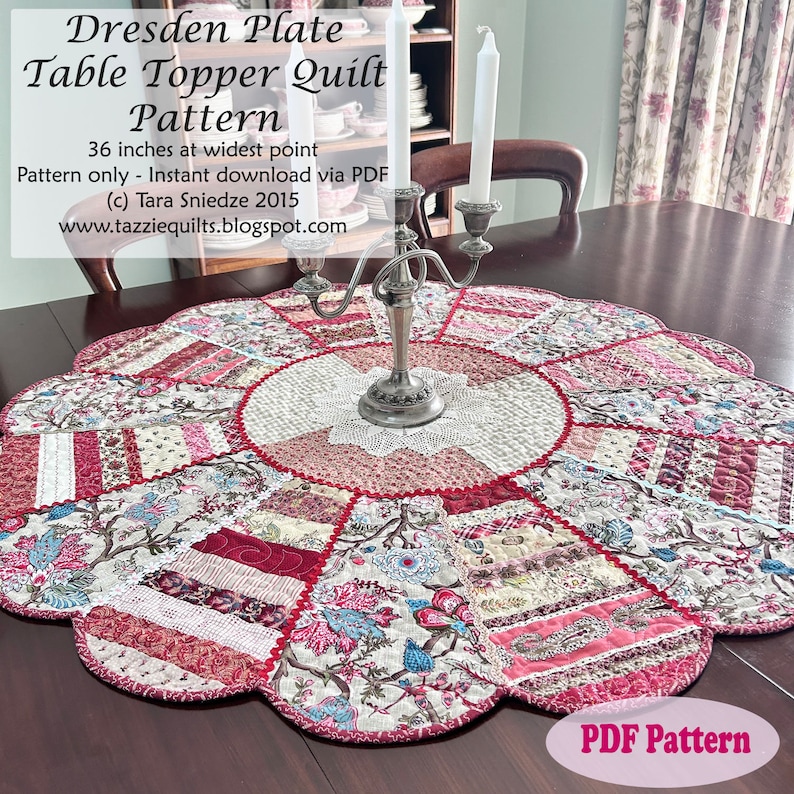 Quilted Table Topper Pattern - Dresden Plate Table Topper - PDF Instant ...