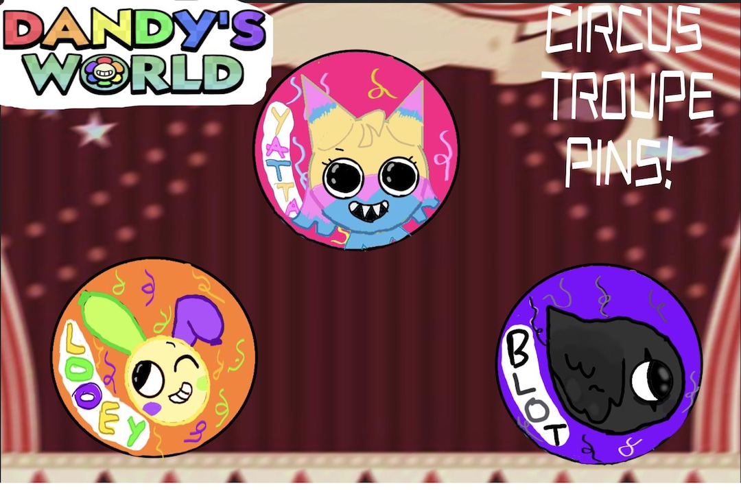 DANDYS WORLD Circus Trio Cardboard Pins Looey, Yatta, Blot - Etsy