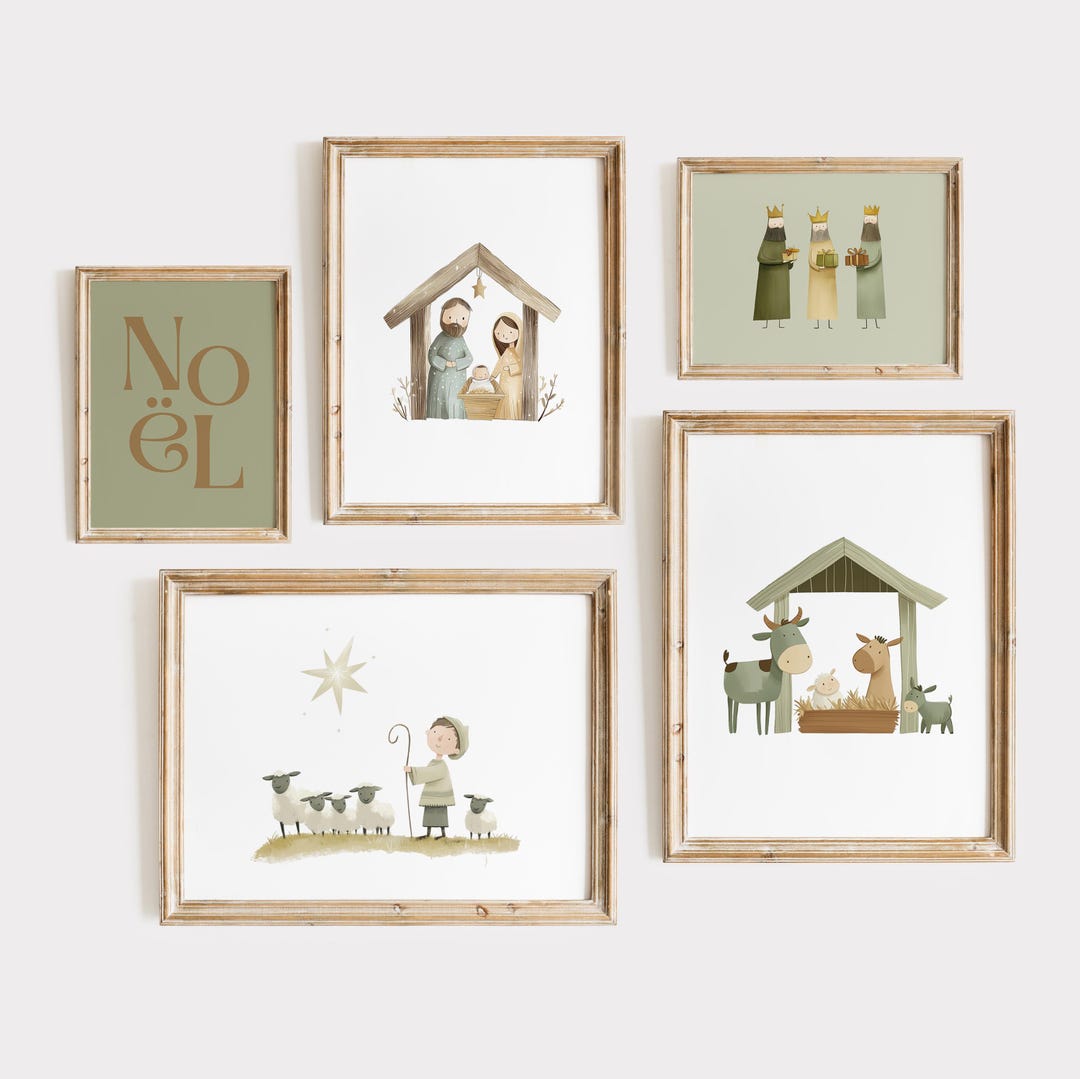 Christmas Nativity Gallery Wall Art Set of 5, Kids Nativity Christmas ...
